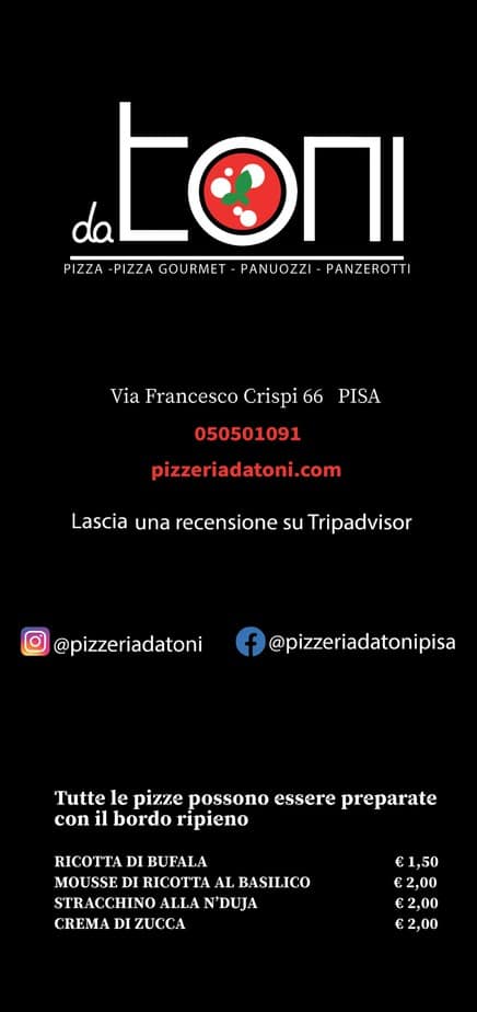 Pizzeria da Toni: il nostro Menù | Prenota o Ordina subito online